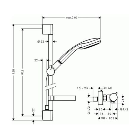 hansgrohe Brause Set Croma 100 Vario 27035000 chrom, DN 15, Stange 0,90 m