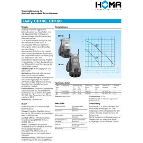 Homa Bully C140 WA Tauchmotorpumpe 9110219 Schmutzwasserpumpe 10m Kabel