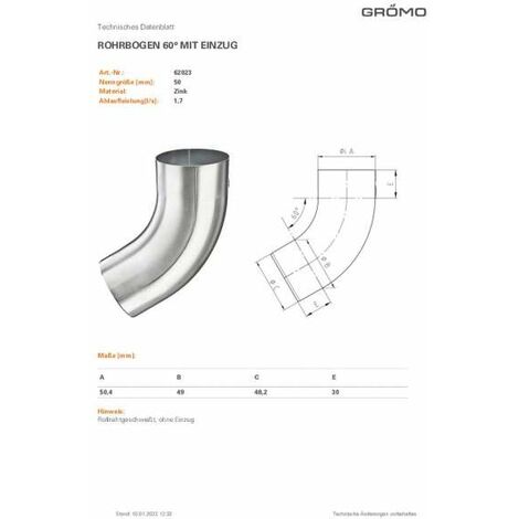 GRÖMO® Zink Rohrbogen 60° ø50, 62023