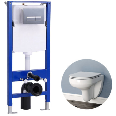 Round Wall Hung Toilet Rimless 1.14M Concealed Cistern Frame Set WC pan ...