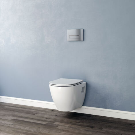 Modern Bathroom Round Wall Hung Toilet UF Soft Close Seat WC pan white