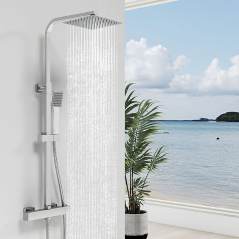 Biubiubath Square Thermostatic Exposed Twin Head Mixer Shower Set Chrome