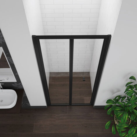 Biubiubath Matt Black Bifold Shower Enclosure Reversible Folding Glass ...