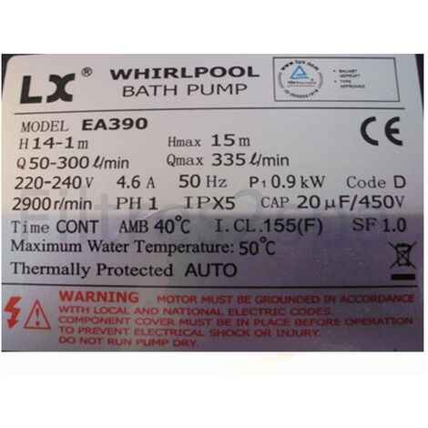 Pompe spa EA390 LX - 1,2 HP / 0.90 kW