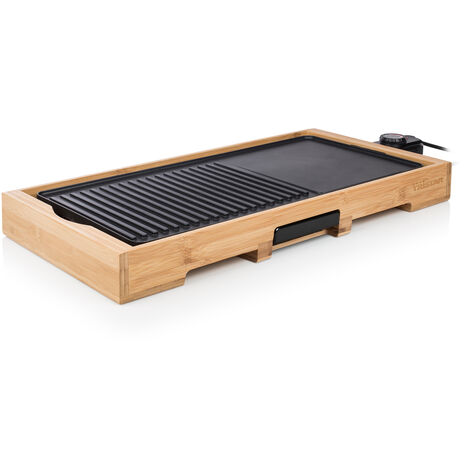 Elektro Tischgrill XL Bambus BBQ Grill- und Bratplatte 51x25cm, 2200Watt