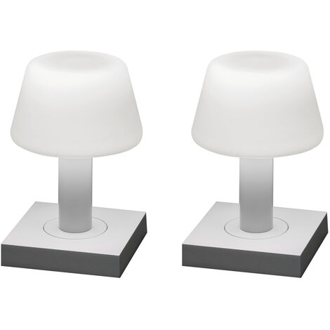 2er Set kleine LED Outdoor Tischleuchten per USB aufladbar, Weiß H: 19cm