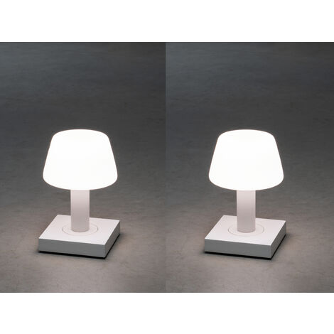 2er Set kleine LED Outdoor Tischleuchten per USB aufladbar, Weiß H: 19cm