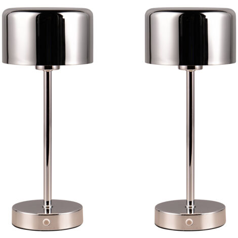 2er SET Akku Tischleuchten, per USB aufladbar, dimmbar, Silber Chrom ...