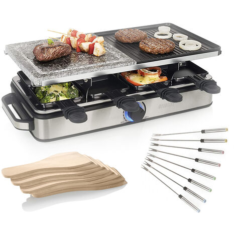 RACLETTE wendbare Stein-& Grillplatte für 8 Personen, Teppan Gabeln 1400W