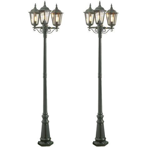 2er-Set grüne Gartenlaterne FIRENZE 3 x E27 Aluminium, inkl. Pfahl und ...
