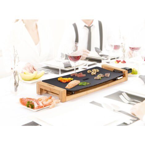 Teppanyaki Bambus Tischgrill & 6 Teppan Gabeln 25x50cm, 2200W