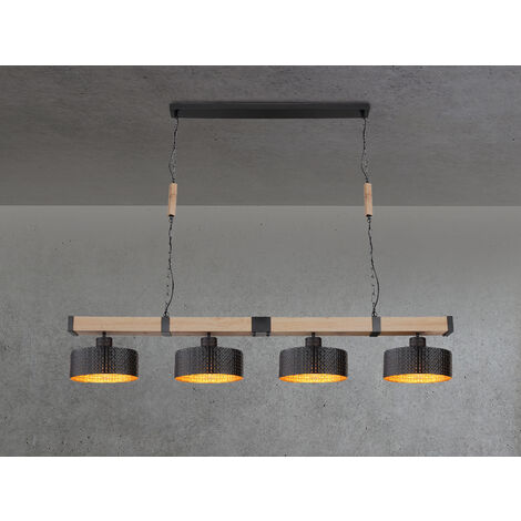 LED Balken Pendelleuchte Metall mit Stanzmuster Schwarz Gold lang, B: 140cm