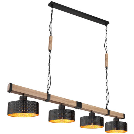 LED Balken Pendelleuchte Metall mit Stanzmuster Schwarz Gold lang, B: 140cm