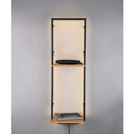 Wandregal LEONIE Holz & Metall Schwarz mit LED Licht 32cm schmal & 72cm ...