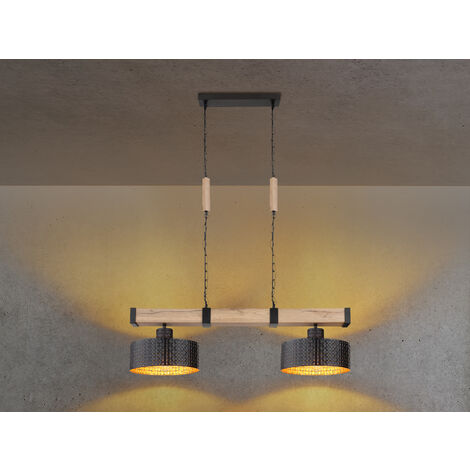 LED Balken Pendelleuchte Metall mit Stanzmuster Schwarz Gold, 80cm