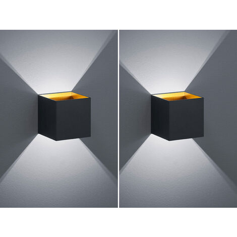 Moderne up & down LED Wandleuchten 2er Set Kubus Schwarz / Gold ...