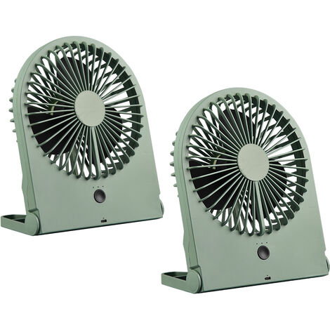 Schreibtisch Ventilator 2er SET - 3 Stufen, Grün Höhe 23cm Akku & USB-C Anschluß