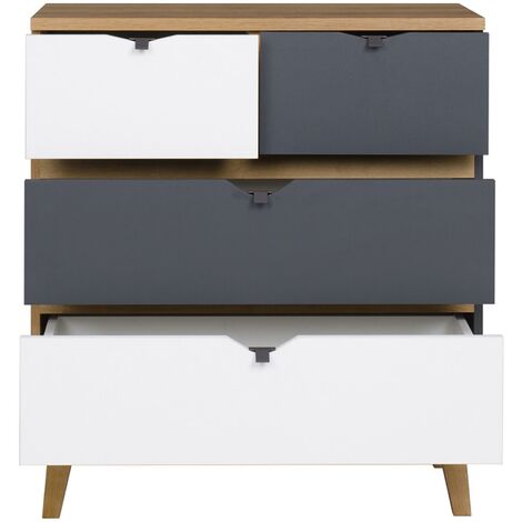 FURNIX Kommode MEMIS K4SZ mit 4 tiefen Schubladen Eiche/Weiß+Graphit