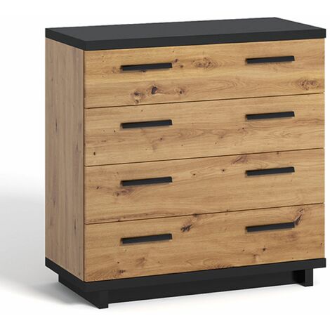 FURNIX Schubladenkommode INELO K4SZ Kommode mit 4 Schubladen Schwarz ...