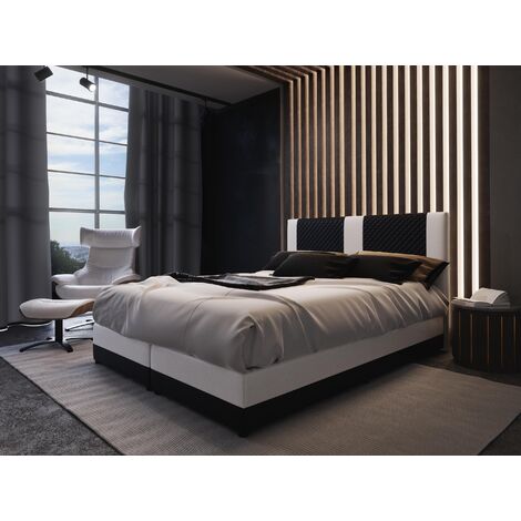 FURNIX Boxspringbett DERLO 180x200 mit Bettkasten Öko-Leder SF Schwarz-Weiß