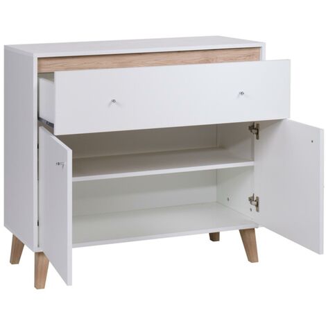 FURNIX Kommode DUNVOS K2D1SZ Sideboard mit Schublade und Türen Weiß/San ...