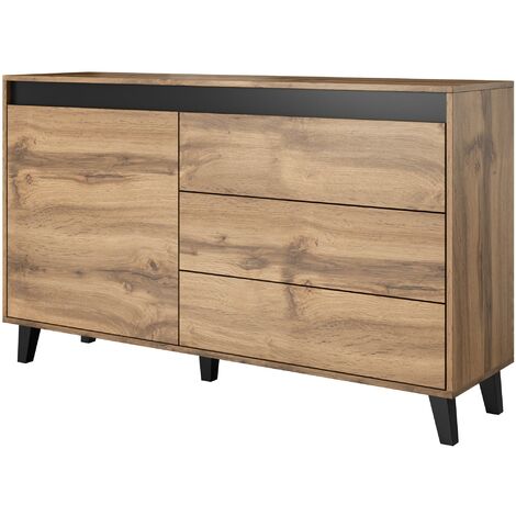 FURNIX Kommode DORNA Sideboard mit Schubladen und Tür Wotan/Anthrazit