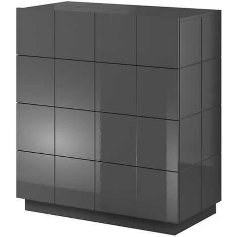 FURNIX Kommode RESIE 4SZ Sideboard mit LED zwei Arten von Füßen Grau Glanz