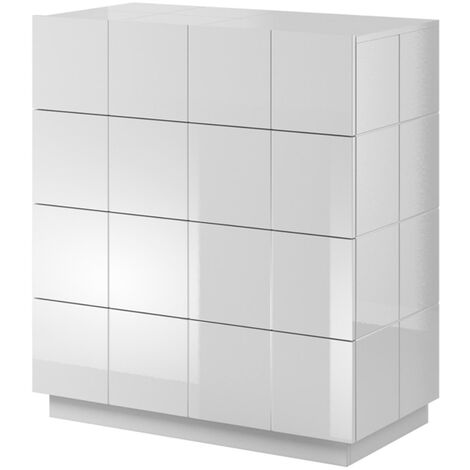 FURNIX Kommode RESIE 4SZ Sideboard mit LED zwei Arten von Füßen Weiß Glanz