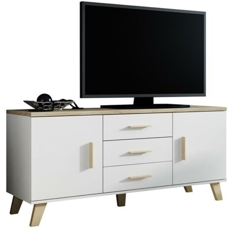 FURNIX Kommode 150 2D3S Sideboard mit Schubladen und Türen Weiß/Sonoma