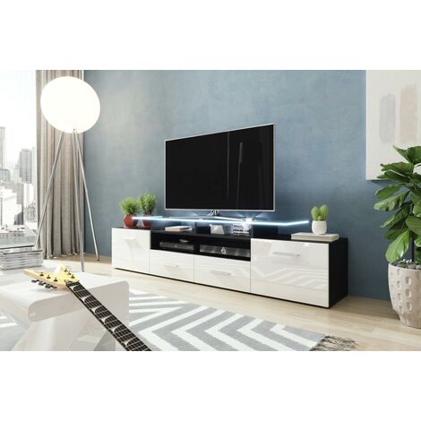 FURNIX Lowboard EVRIA TV-Schrank mit Glasablage Schwarz/Weiß Glanz