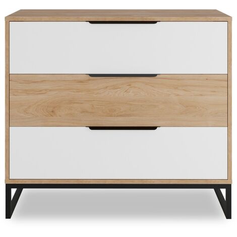 FURNIX Kommode LENDRI 3SZ Wohnzimmersideboard mit Metallgestell Hickory ...