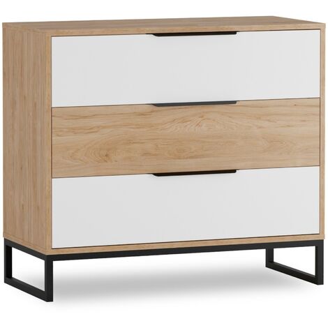 FURNIX Kommode LENDRI 3SZ Wohnzimmersideboard mit Metallgestell Hickory ...