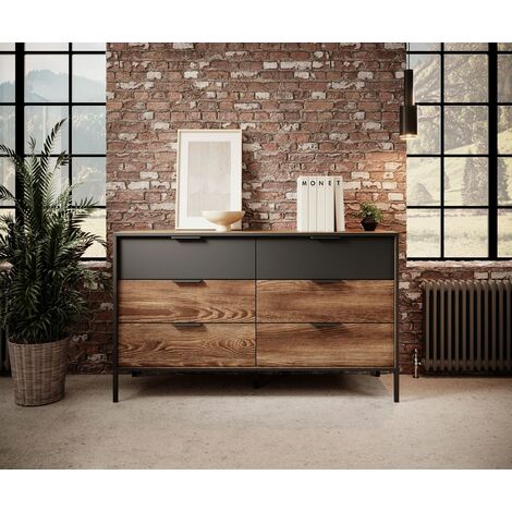 FURNIX Kommode MELTON Kleiderschrank mit Schubladen Anthrazit Kastanie