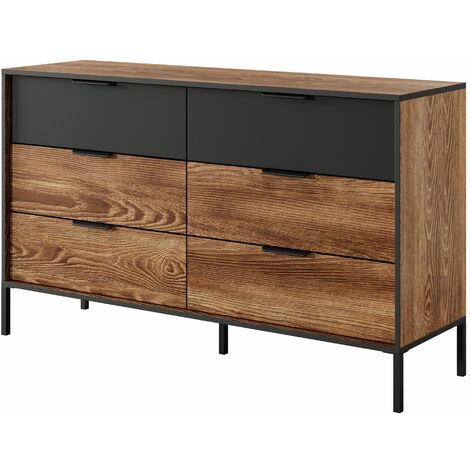 FURNIX Kommode MELTON Kleiderschrank mit Schubladen Anthrazit Kastanie