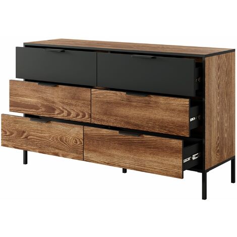 FURNIX Kommode MELTON Kleiderschrank mit Schubladen Anthrazit Kastanie