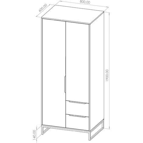 FURNIX Kleiderschrank LENDRI SZ2D2SZ Schrank mit Metallgestell Hickory/Weiß