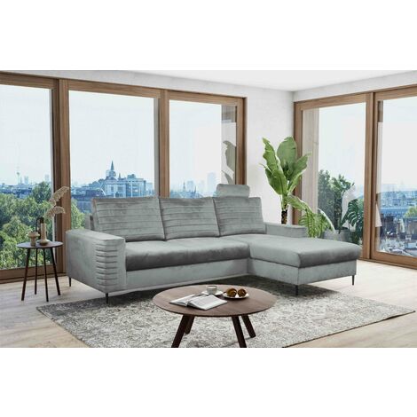 FURNIX Ecke Cami in L-Form mit Bettkasten und mit Kopfstütze VLL16 Grau