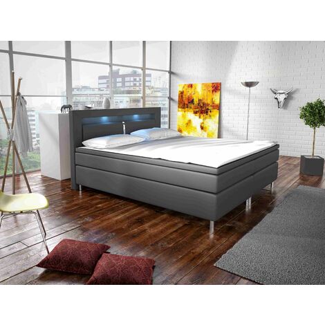 FURNIX Boxspringbett Hailyn 140/200 cm Doppelbett mit Topper und LED ...