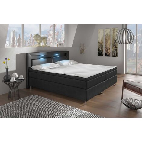 FURNIX Boxspringbett Hailyn 180/200 cm Doppelbett mit Topper Eco Leder ...