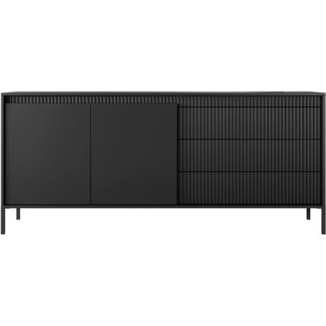 FURNIX Kommode Rebeca 187 Design Sideboard mit Schubladen und Türen Schwarz