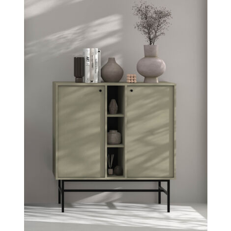 FURNIX Kommode Tonkin 822 Sideboard mit vier Regalen und Gestellbeine Grün