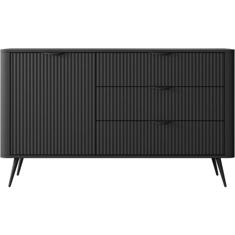 FURNIX Kombi-Kommode Katine 138 Sideboard mit Schubladen und Tür Schwarz