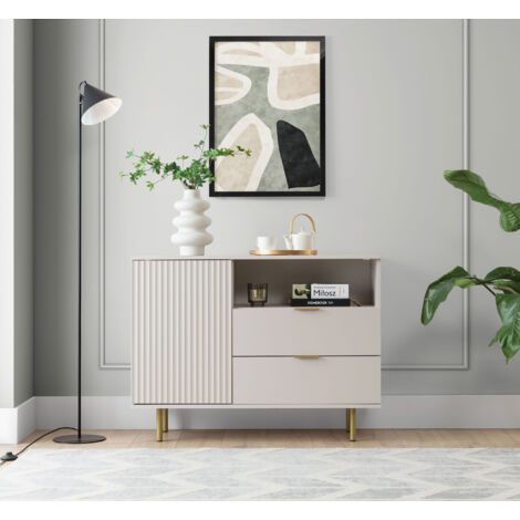 FURNIX Kommode Mortia K1D2SZ Sideboard mit Schubladen und Metallfüßen ...