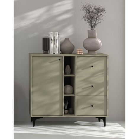FURNIX Kommode Tonkin 824 Sideboard mit drei Schubladen und Sternbeine Grün