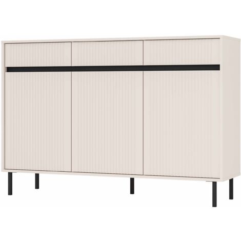 FURNIX Kommode Kersi 833 Sideboard mit drei Türen und Schubladen Beige