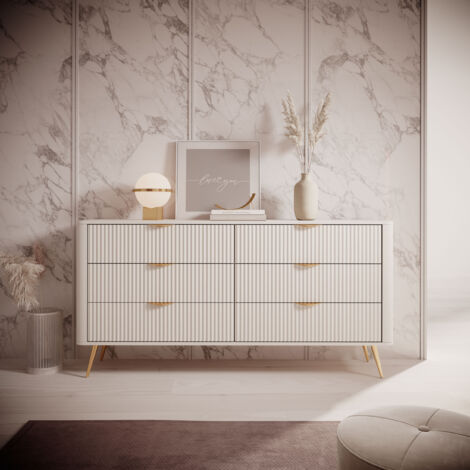 FURNIX Kommode Briane 163 Sideboard mit Schubladen und golden ...