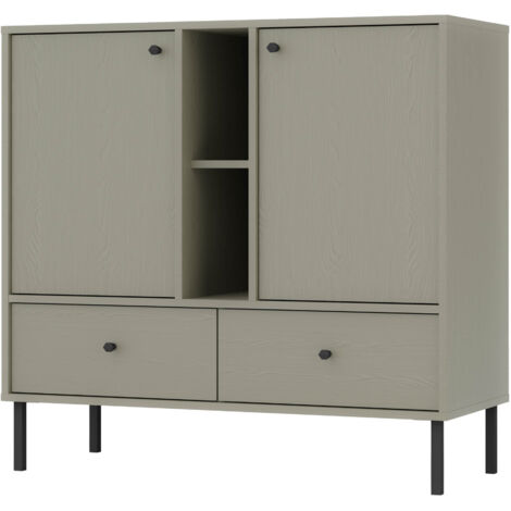 FURNIX Kommode Tonkin Sideboard mit Schubladen und Metalbeine Grün