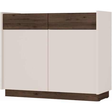 FURNIX Kommode Mosby Sideboard mit zwei Schubladen Sandbeige Okopi-Walnuss