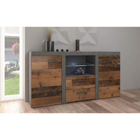 Furnix Kommode Marcuss 2F 2S mit LED-Beleuchtung 2-türige Anrichte Old ...