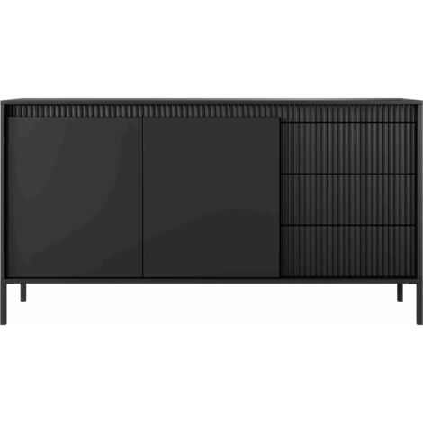 FURNIX Kommode Rebeca 153 Design Sideboard mit Schubladen und Türen Schwarz